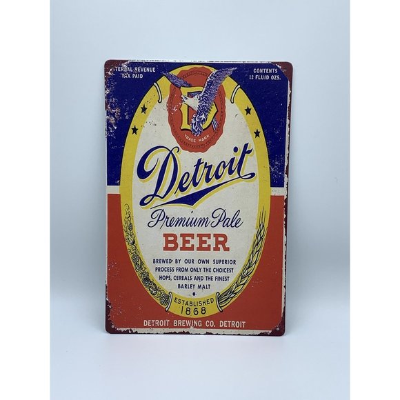 Wall Decor | Detroit Beer Decorative Metal Sign Vintage Look 8x12 New ...